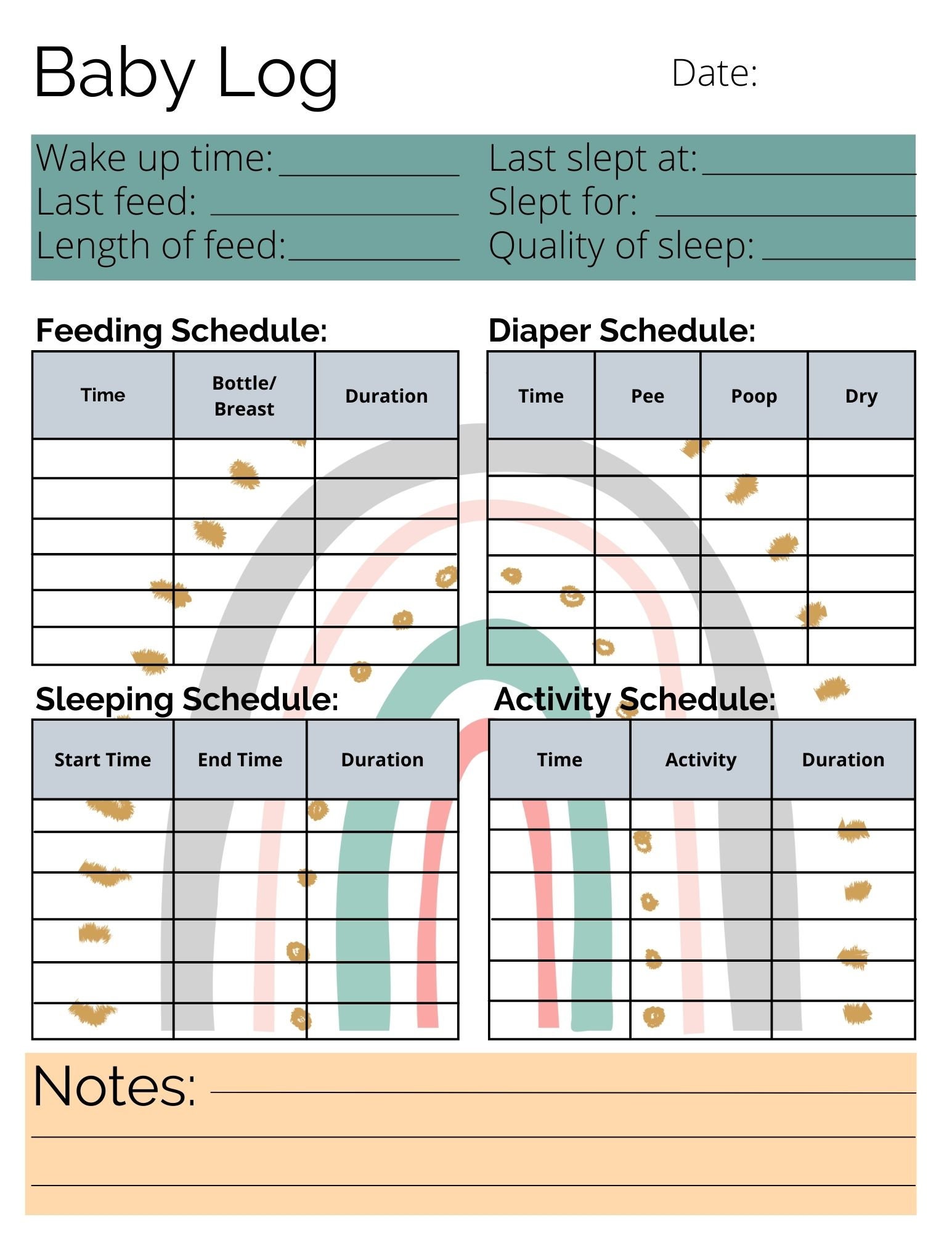 Printable Baby Log | Newborn Tracker and Nanny Log | Babysitter Log ...