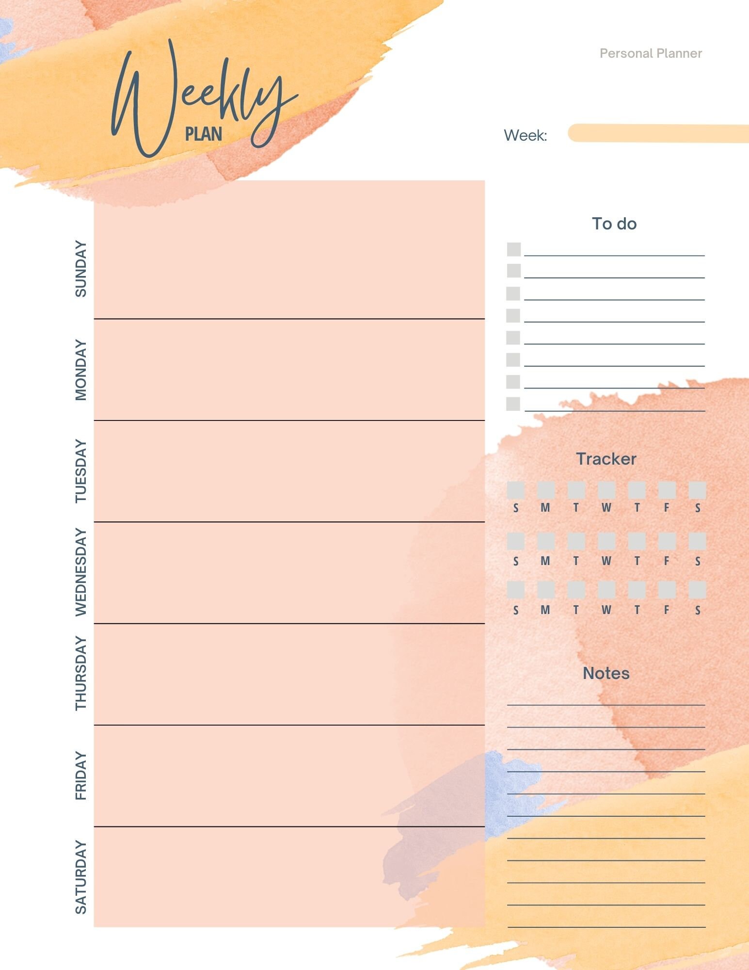 Printable Weekly Planner | Week at a Glance| Neutral Aesthetic| Pink ...
