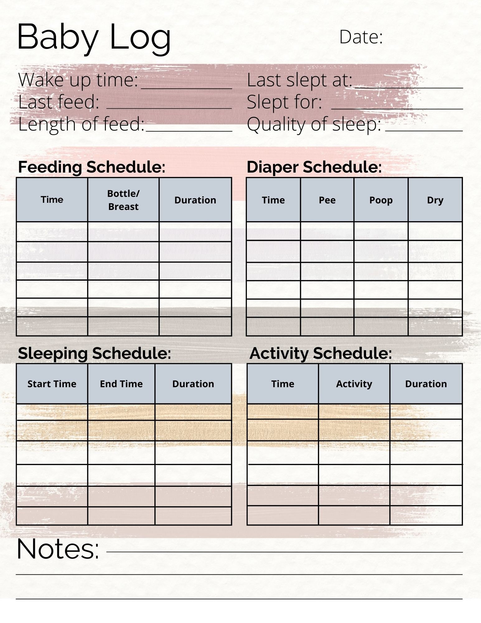 Printable Baby Log | Newborn Tracker and Nanny Log | Babysitter Log ...