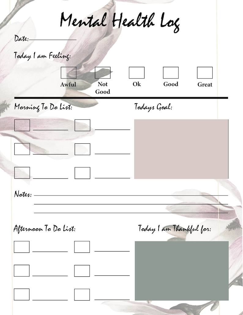 Printable Mental Health Log | Multi Page Digital Downloadable Health ...