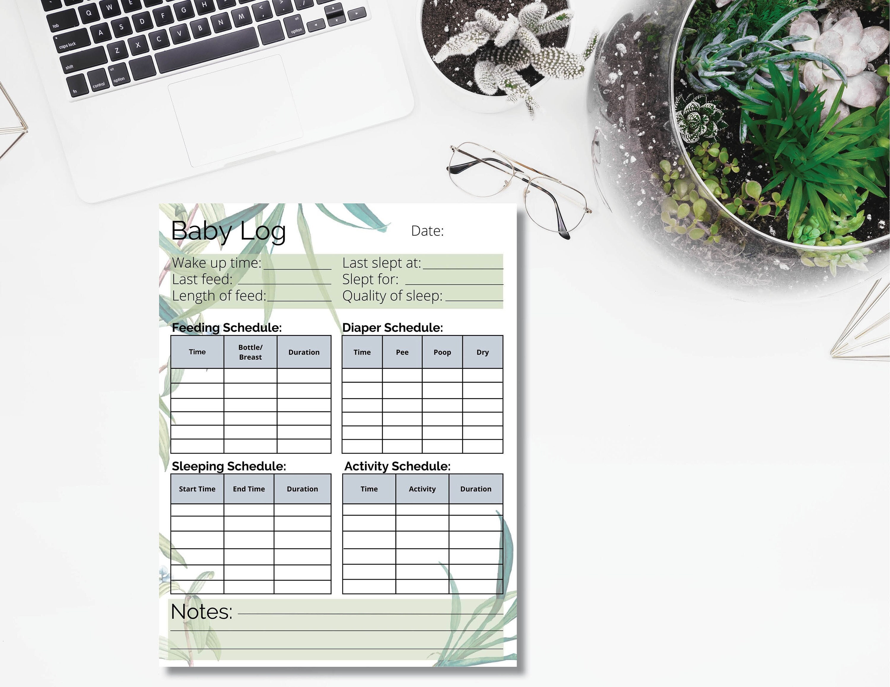 Printable Baby Log Newborn Tracker and Nanny Log Babysitter Log ...