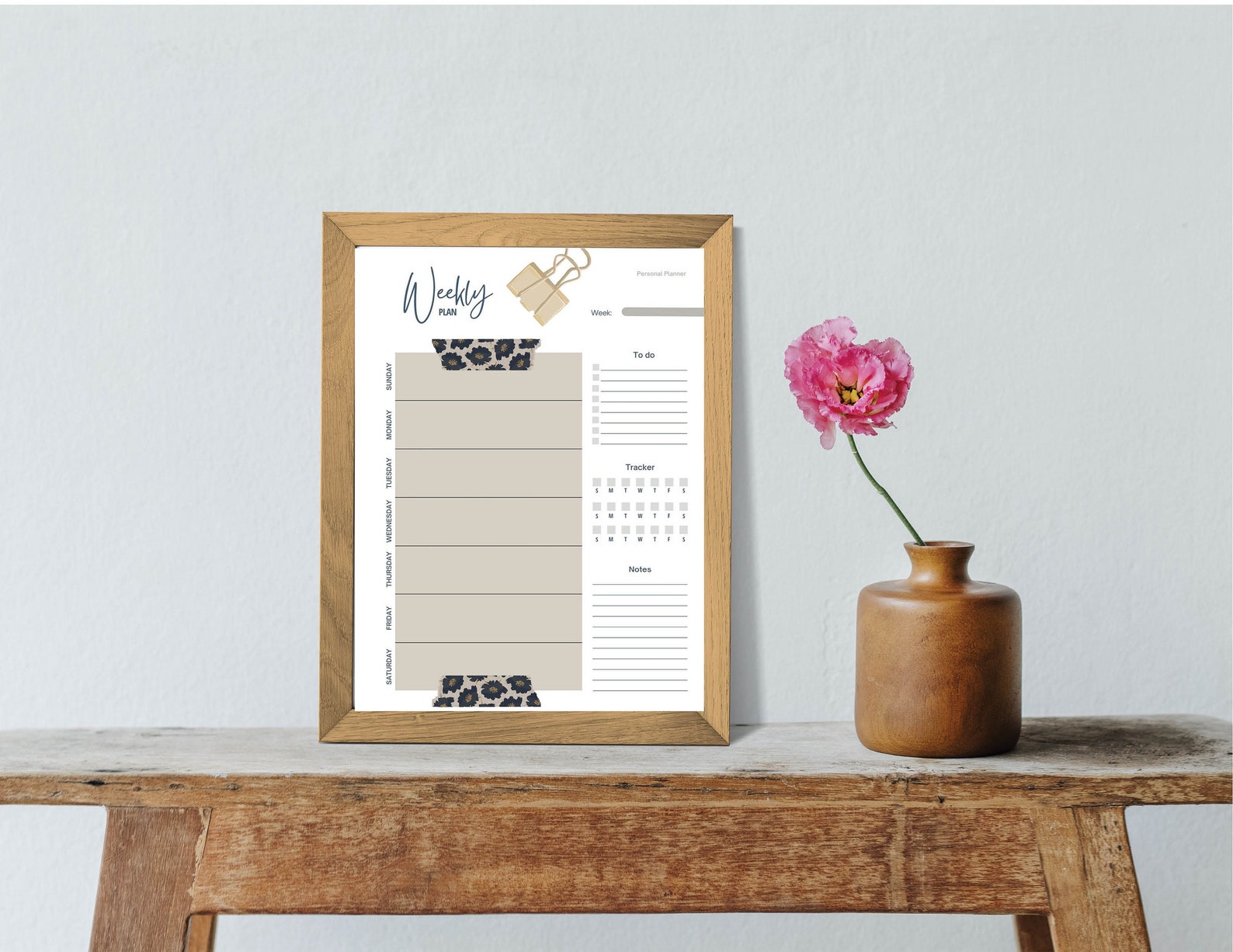 Printable Weekly Planner | Week at a Glance| Neutral Aesthetic| Black ...