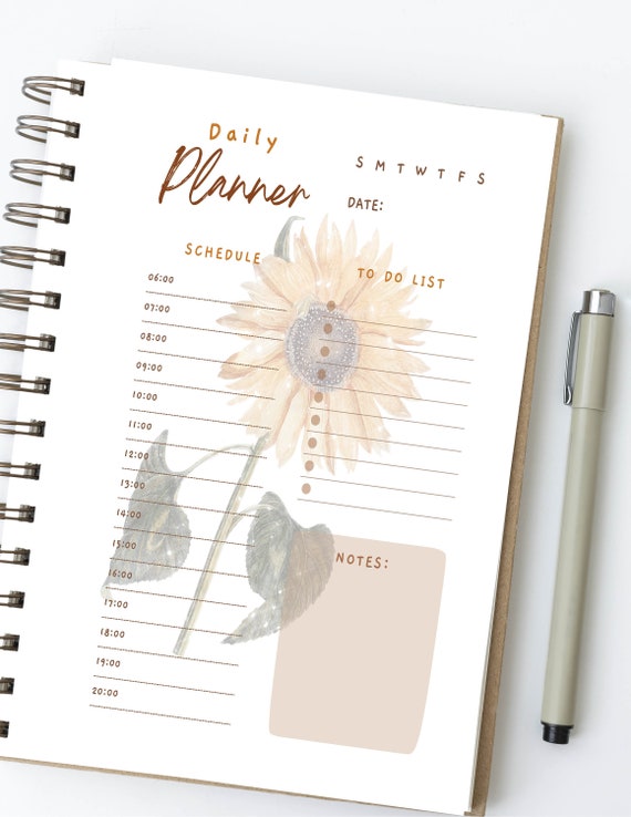 Daily Planner Printable Sunflower Yellow Blank | Etsy