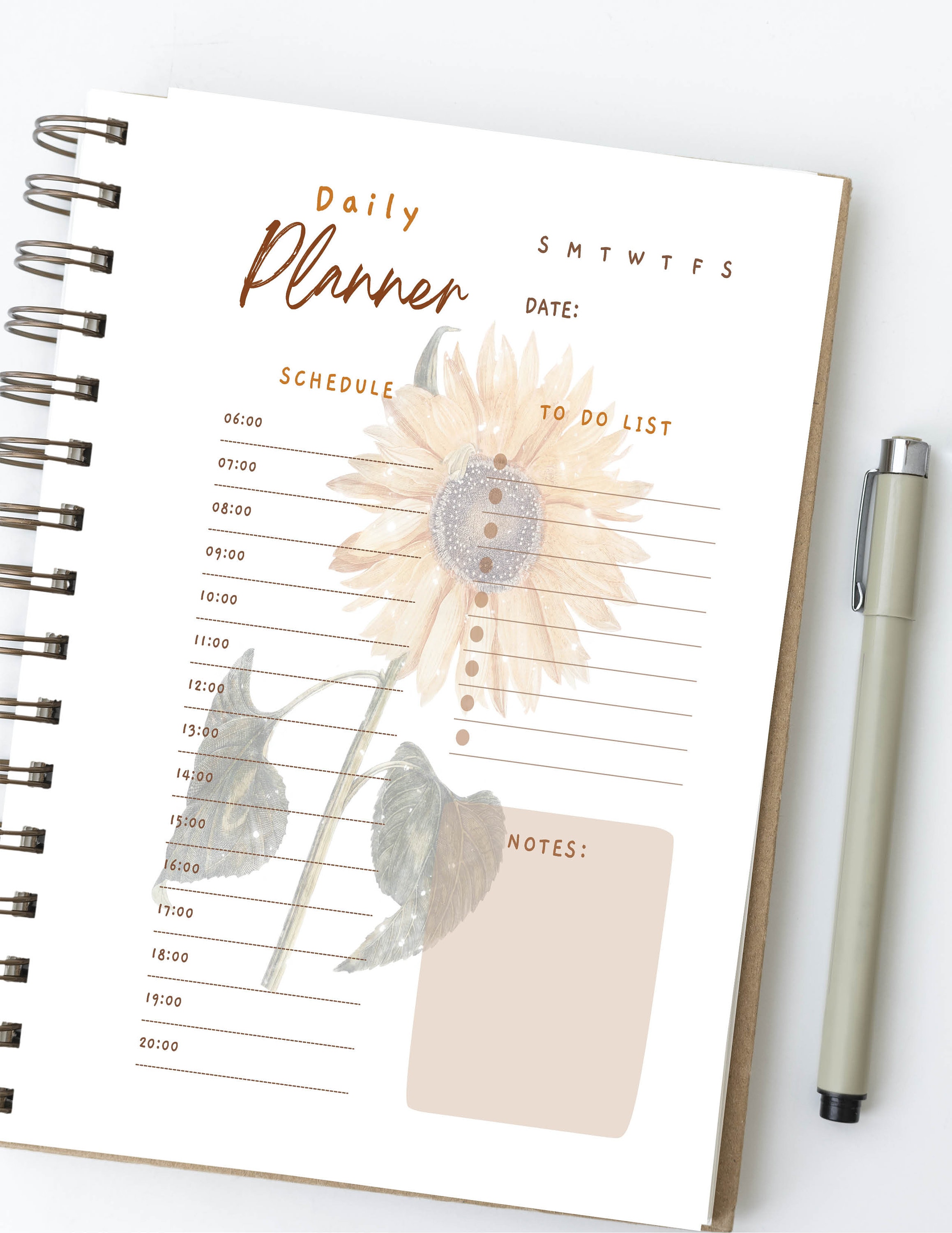 Daily Planner, Printable, Sunflower, Yellow, Blank - Etsy
