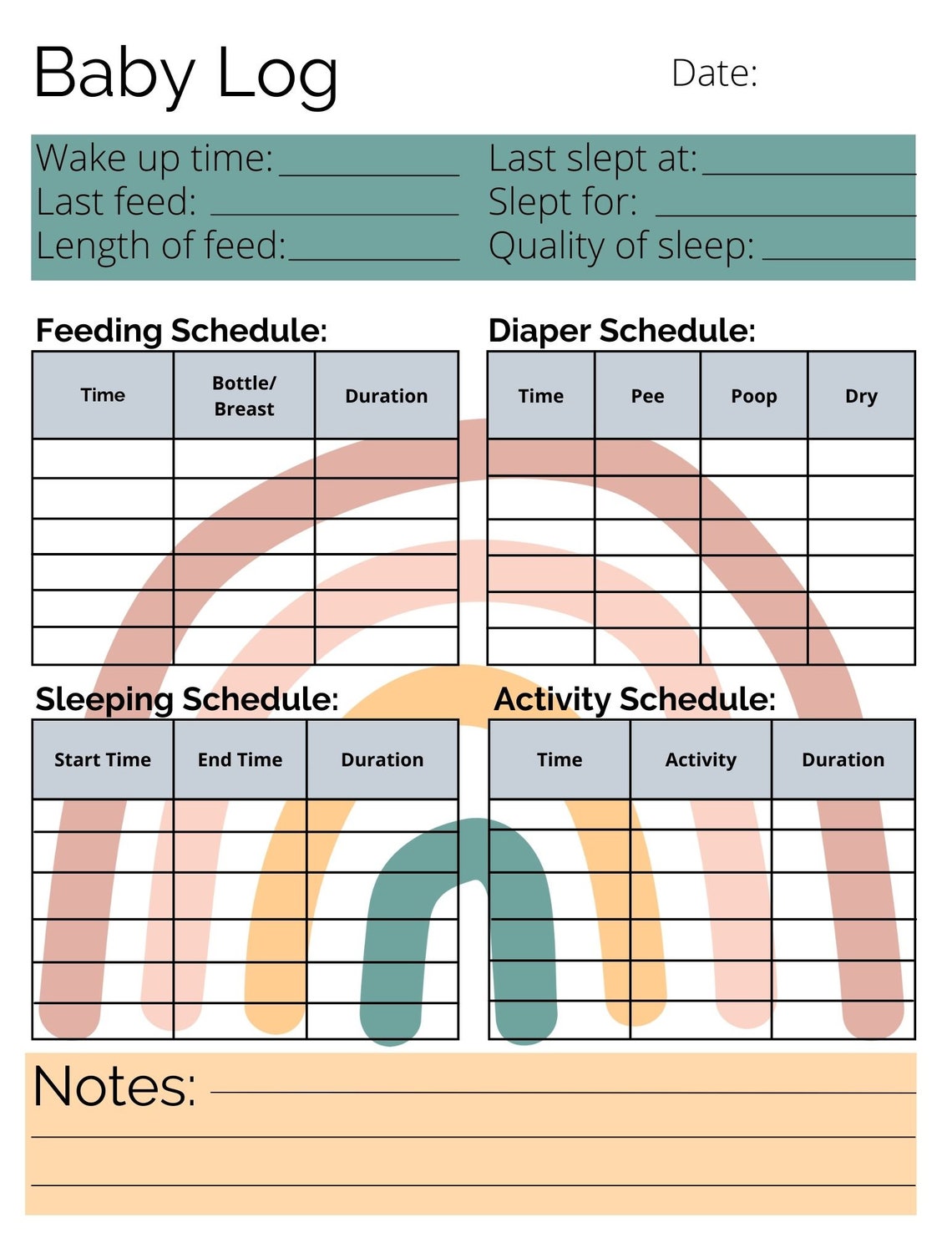 Printable Baby Log | Newborn Tracker and Nanny Log | Babysitter Log ...
