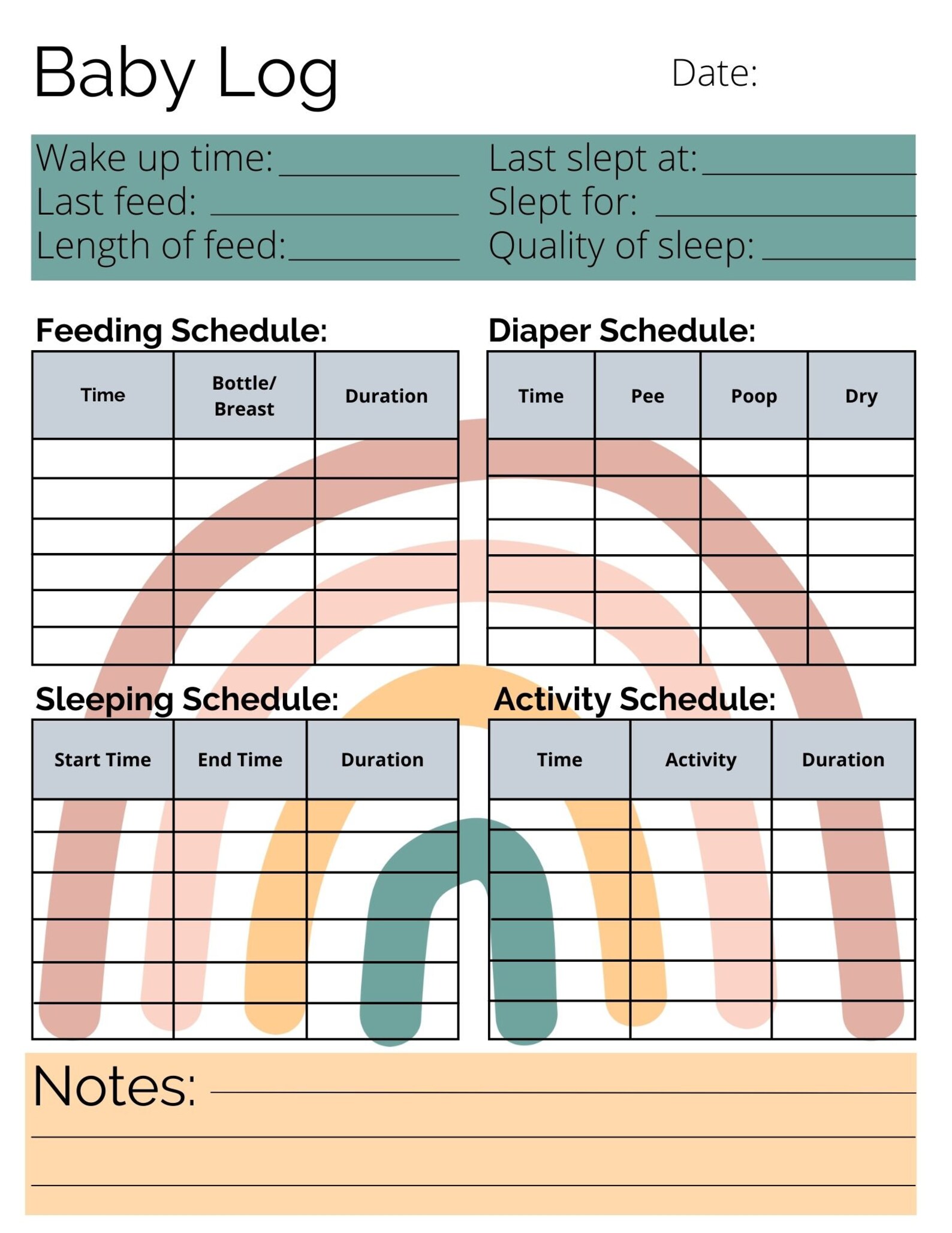 Printable Baby Log | Newborn Tracker and Nanny Log | Babysitter Log ...