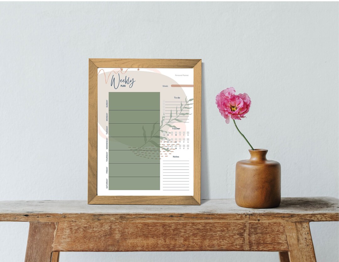 Printable Weekly Planner | Week at a Glance| Neutral Aesthetic| Green ...