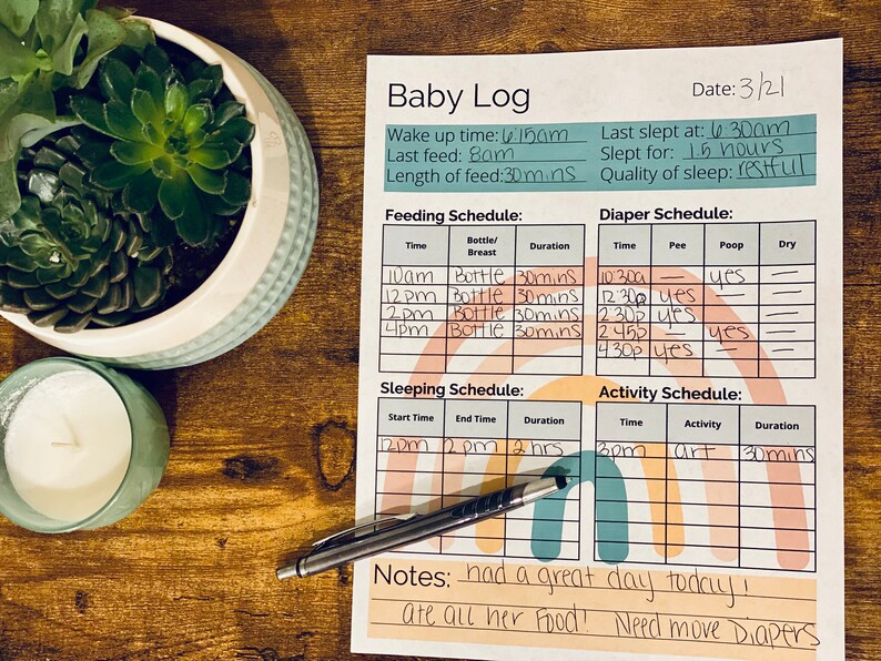 Printable Baby Log | Newborn Tracker and Nanny Log | Babysitter Log ...