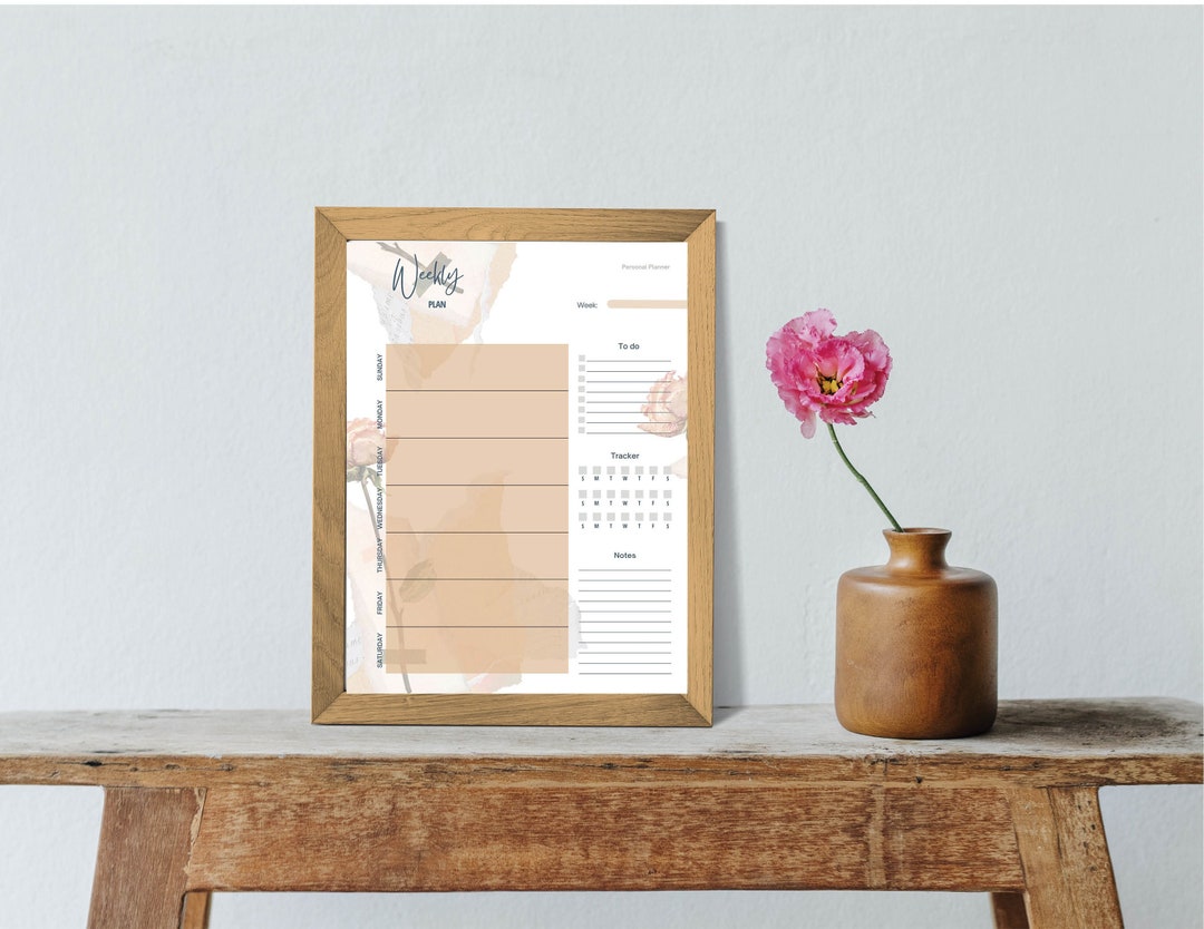 Printable Weekly Planner | Week at a Glance| Neutral Aesthetic| Rose ...