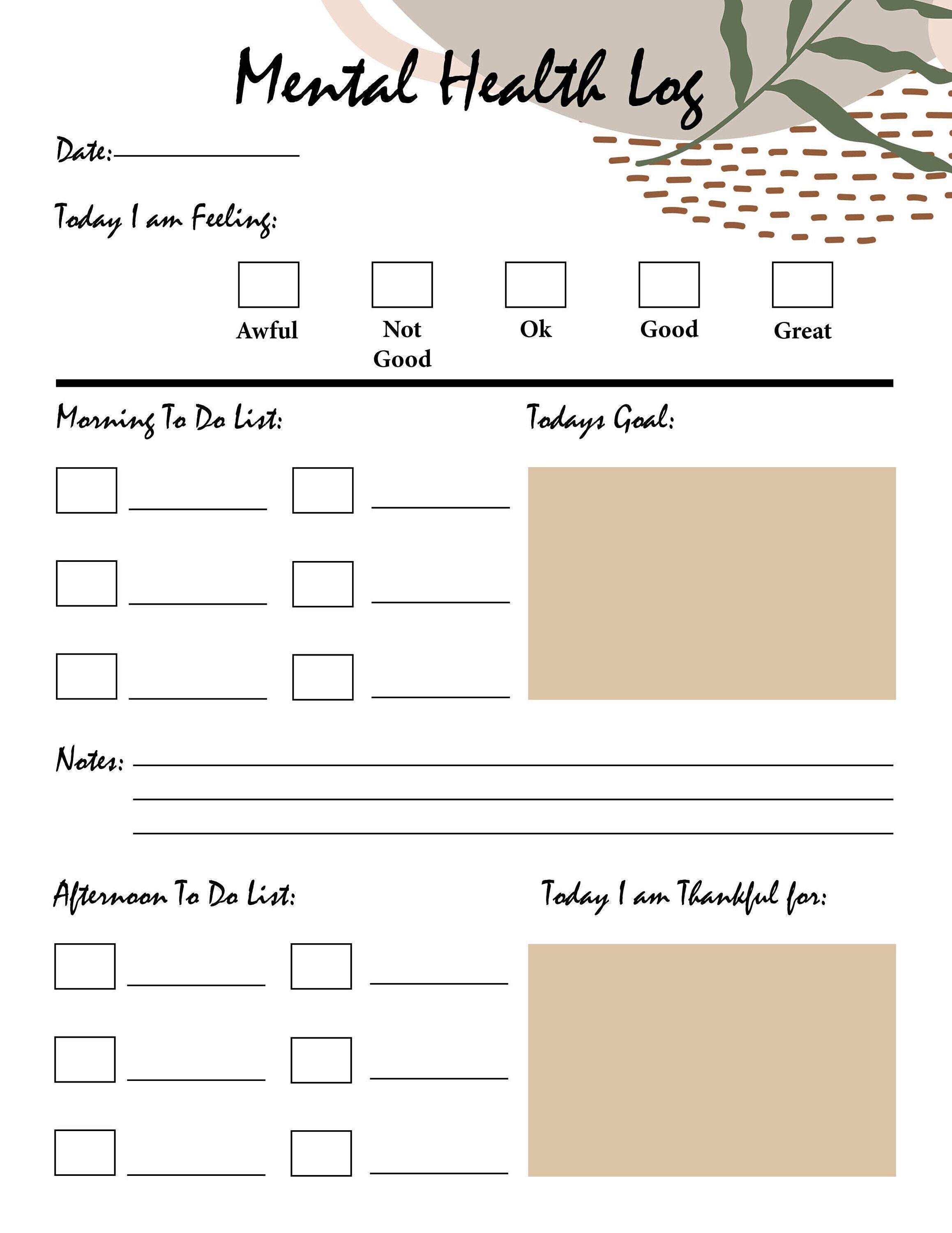 Printable Mental Health Log | Multi Page Digital Downloadable Health ...