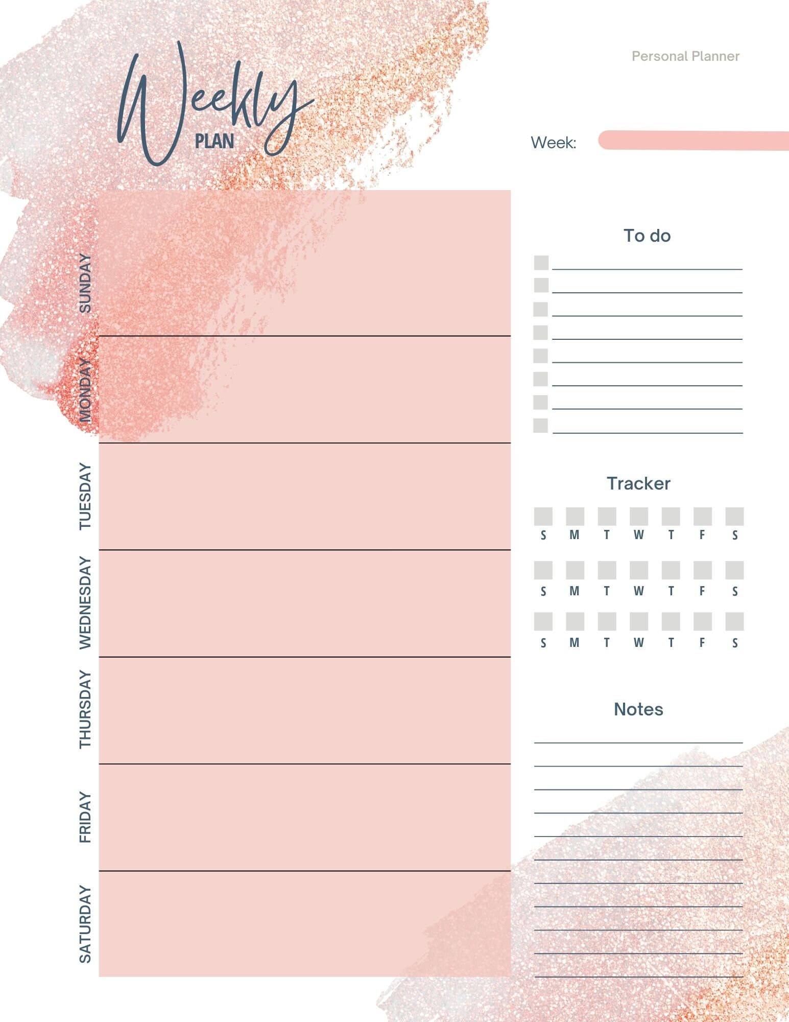 Printable Weekly Planner | Week at a Glance| Neutral Aesthetic| Pink ...