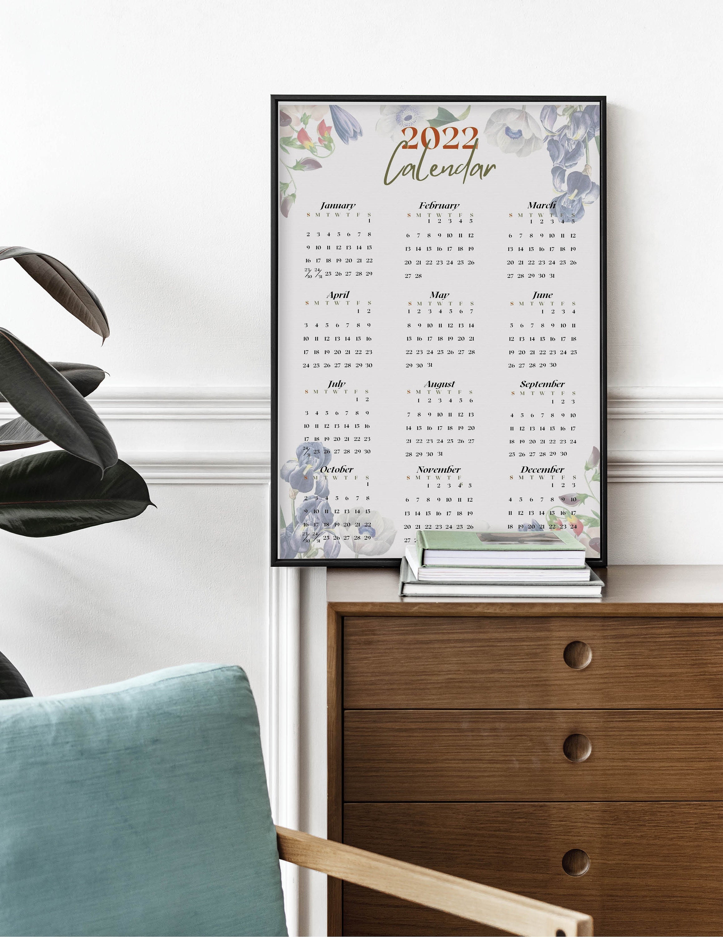 2022 Yearly Calendar Planner Printable 2022 Planner 2022 - Etsy