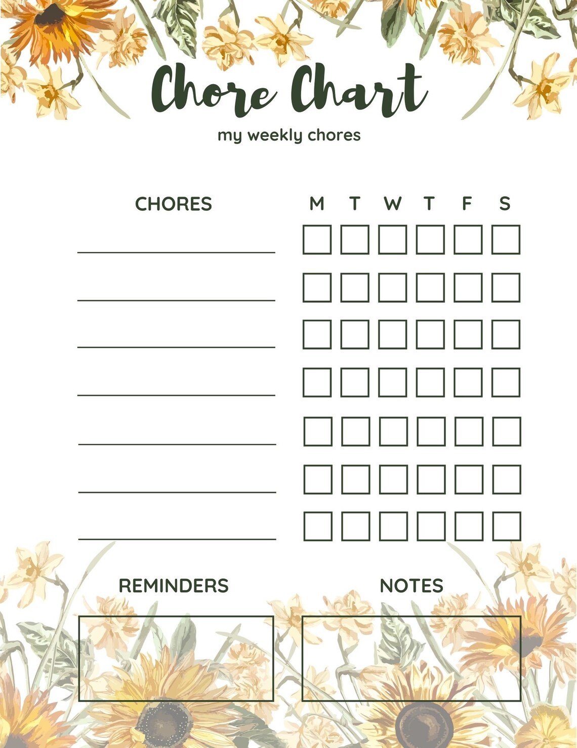 Chore Chart | Printable Family Chore Chart| Blank Weekly Family Chore ...
