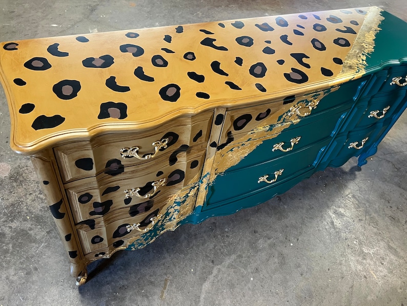 French Provincial Leopard Print Dresser, Custom Console, Vintage Buffet ...