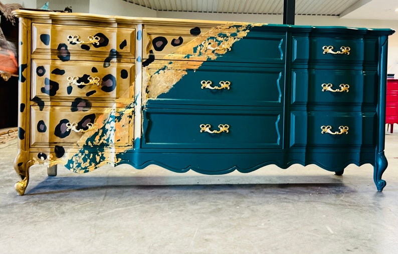 French Provincial Leopard Print Dresser, Custom Console, Vintage Buffet ...