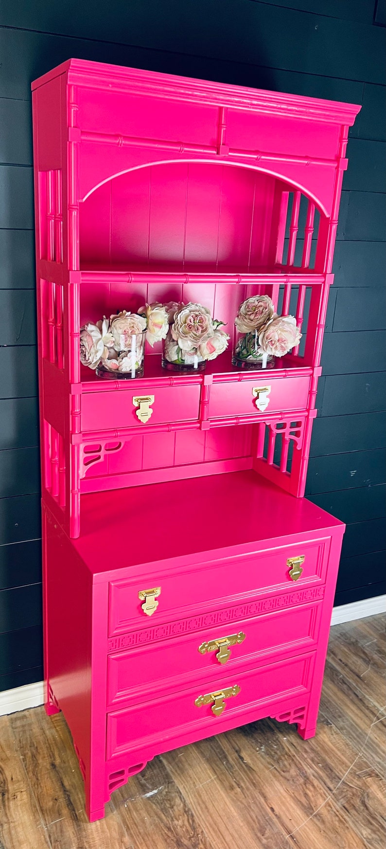 SOLD Hot Pink Bamboo Dresser Hutch | Lacquer Sideboard, Customizable - Etsy