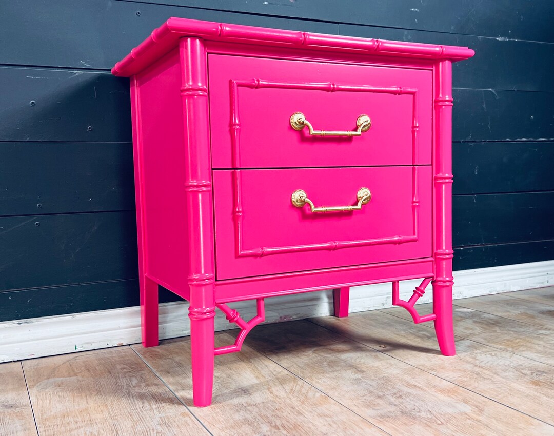 Available! Bamboo Nightstand Nightstand 2 Drawer Hot Pink Bohemian ...