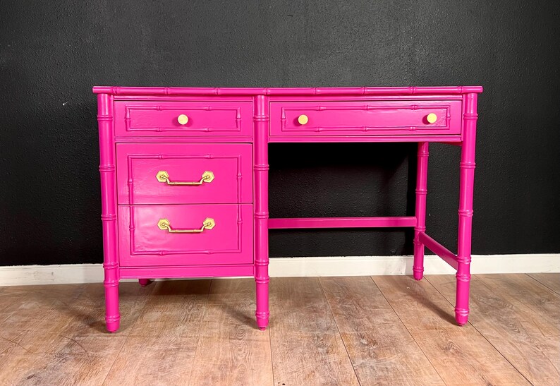 Available! Bamboo Desk Hot Pink Desk With Gold Hardware for Office ...