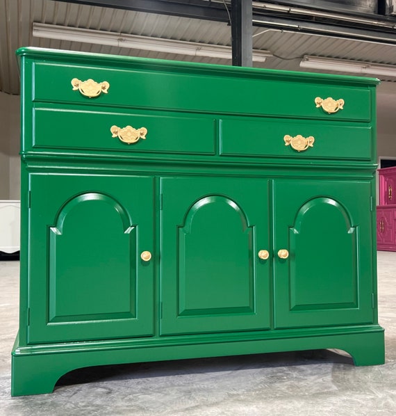 Available Stunning Green Buffet Console Serving Sideboard Tv Console Credenza China Cabinet Storage Kitchen Island Dining Room Customizable Etsy