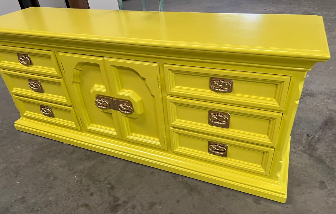 SOLD Neon Yellow Dresser Console 9 Drawer Credenza Large - Etsy
