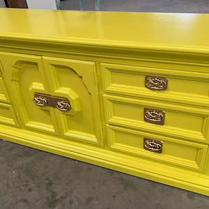 SOLD! Neon Yellow Dresser| Console| 9 Drawer| Credenza| Large ...