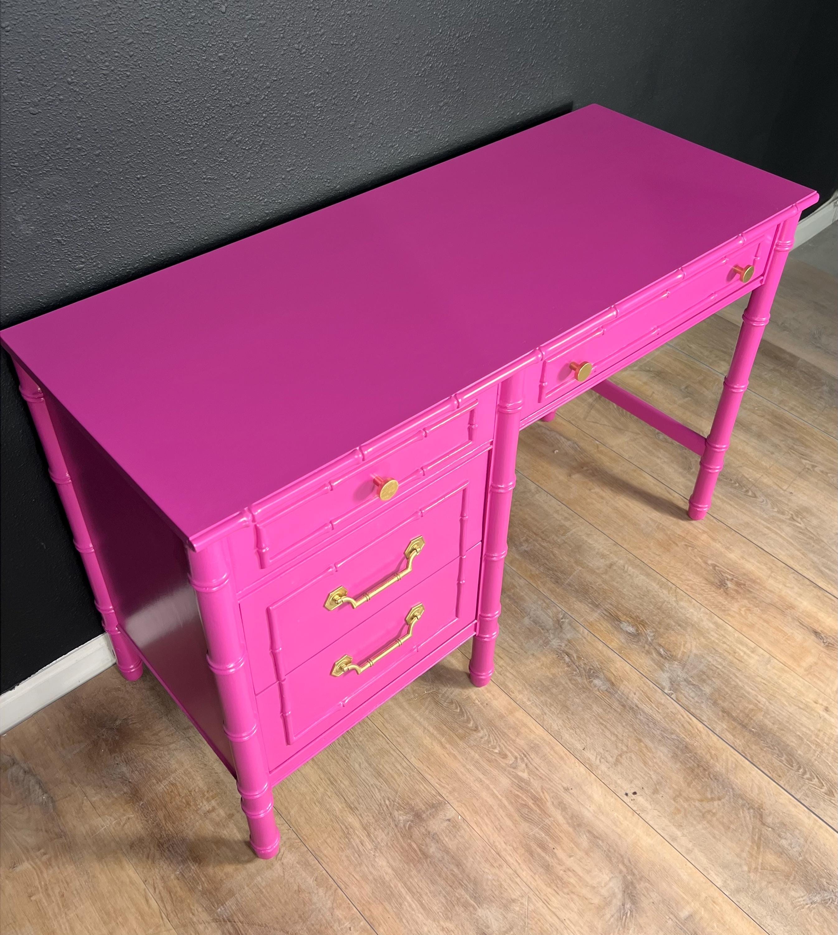 Available! Bamboo Desk Hot Pink Desk With Gold Hardware for Office ...