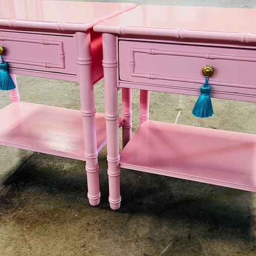 SOLD Light Pink Nightstands End Tables Side Tables Bamboo - Etsy