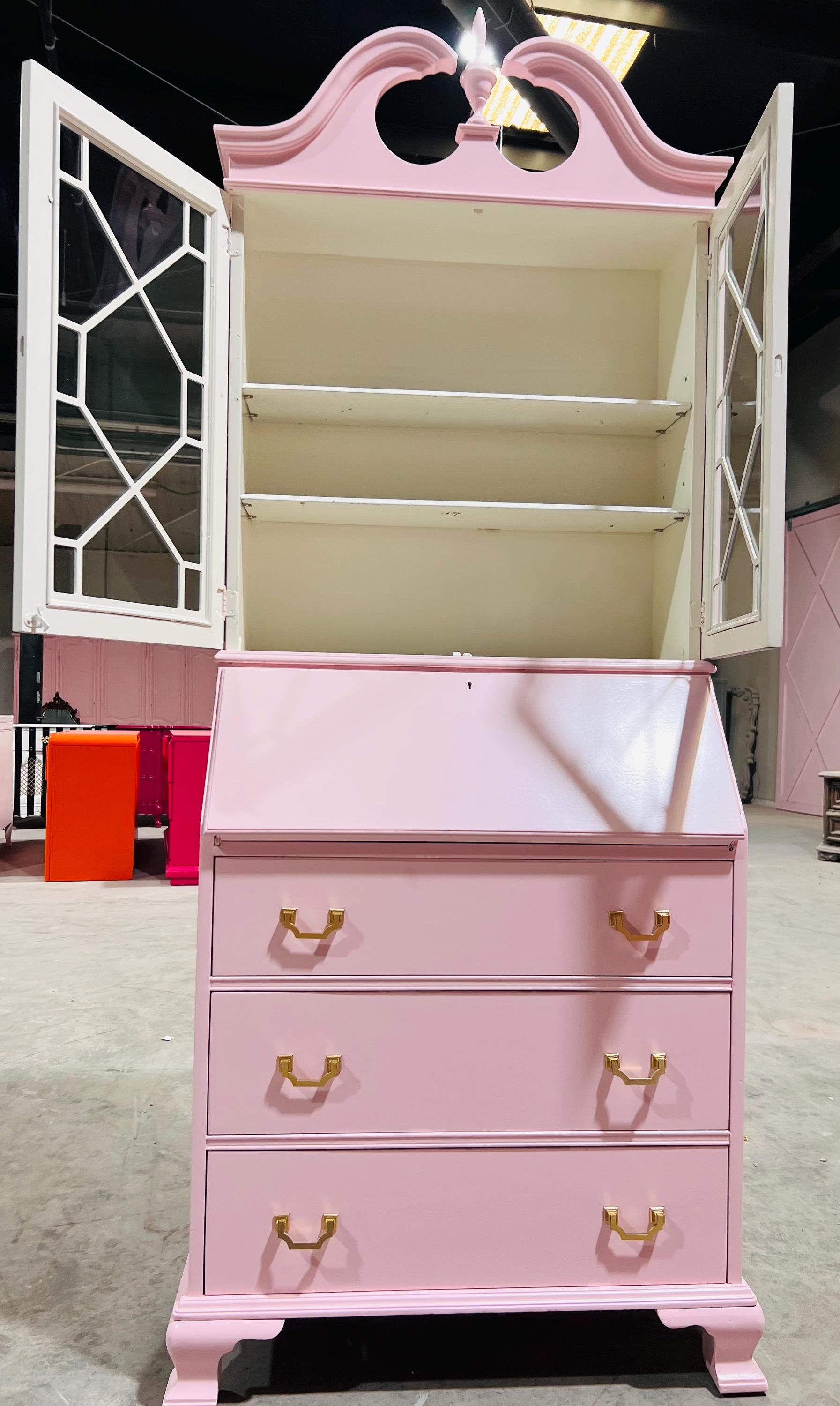 Light Pink Secretary Desk With Drawers, Solid Wood Storage Cabinet - Etsy