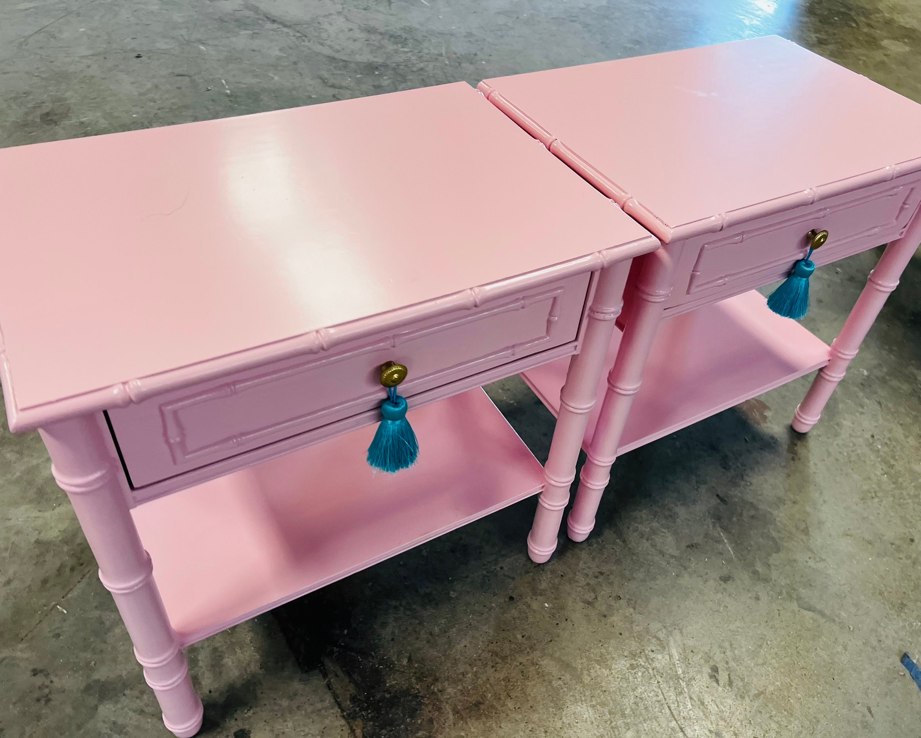 SOLD Light Pink Nightstands End Tables Side Tables Bamboo - Etsy