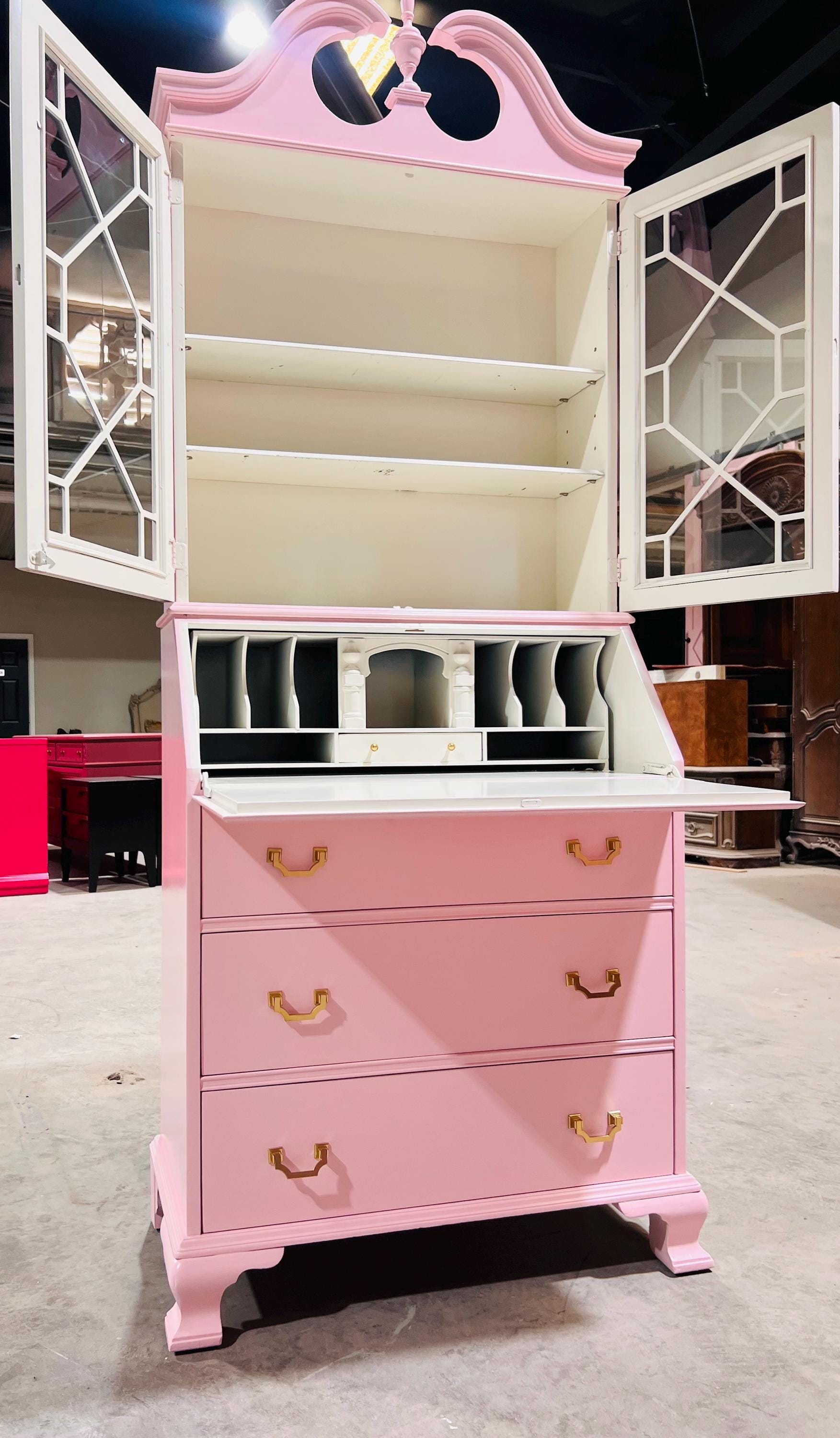 Light Pink Secretary Desk With Drawers, Solid Wood Storage Cabinet - Etsy