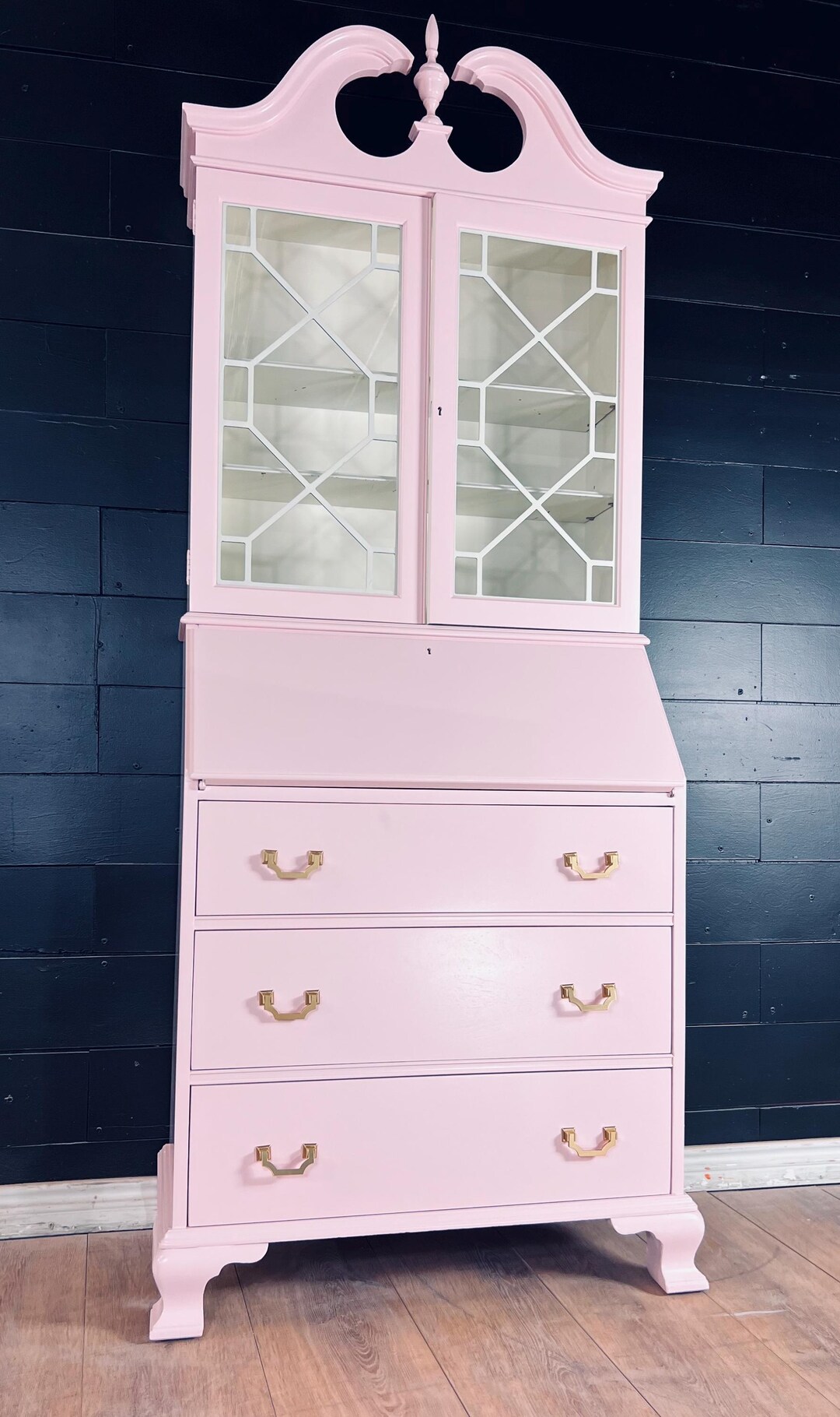 Light Pink Secretary Desk With Drawers, Solid Wood Storage Cabinet - Etsy