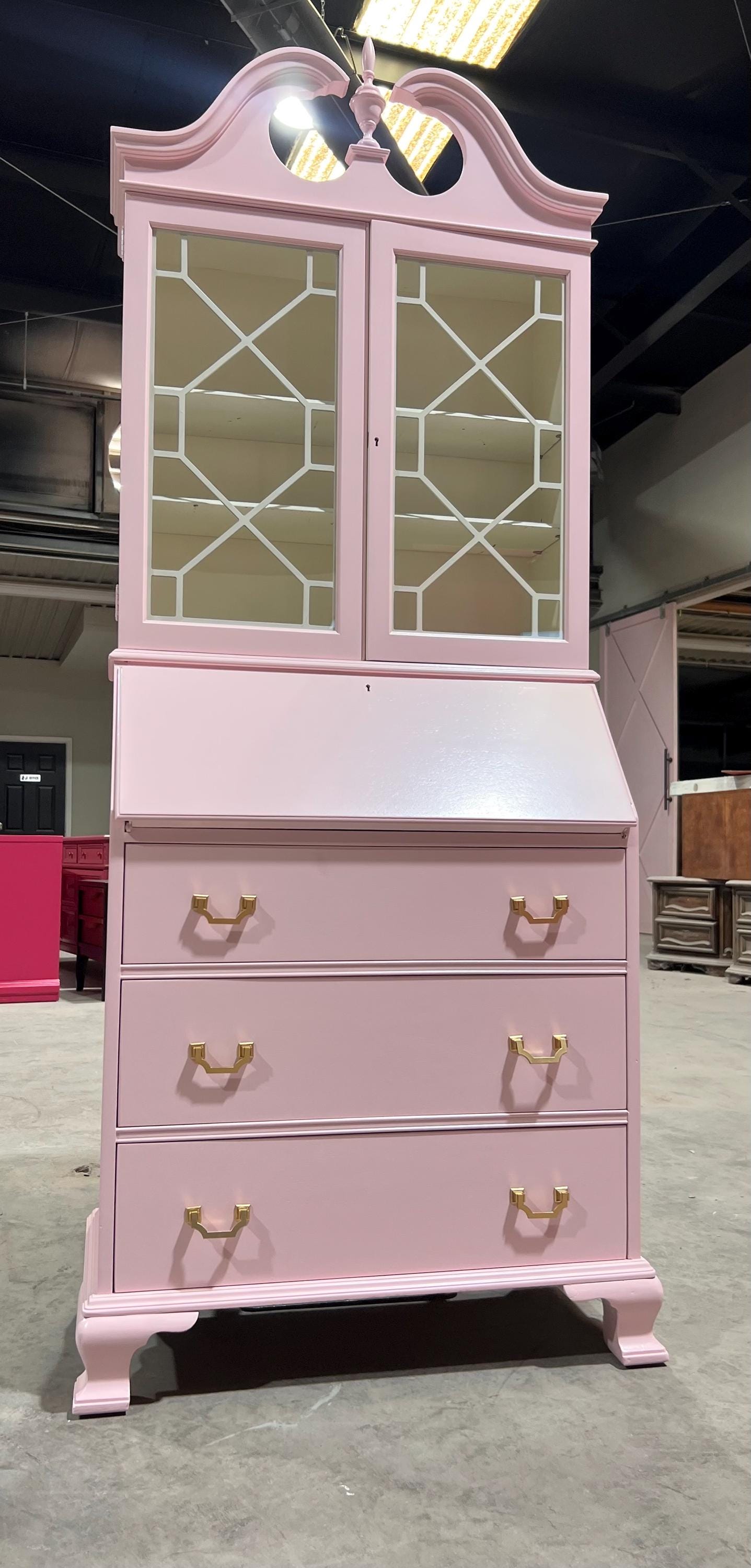 Light Pink Secretary Desk With Drawers, Solid Wood Storage Cabinet - Etsy