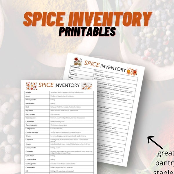 SPICE INVENTORY Pdf PRINTABLES, Seasonings, Seasoned Meals, Pantry ...