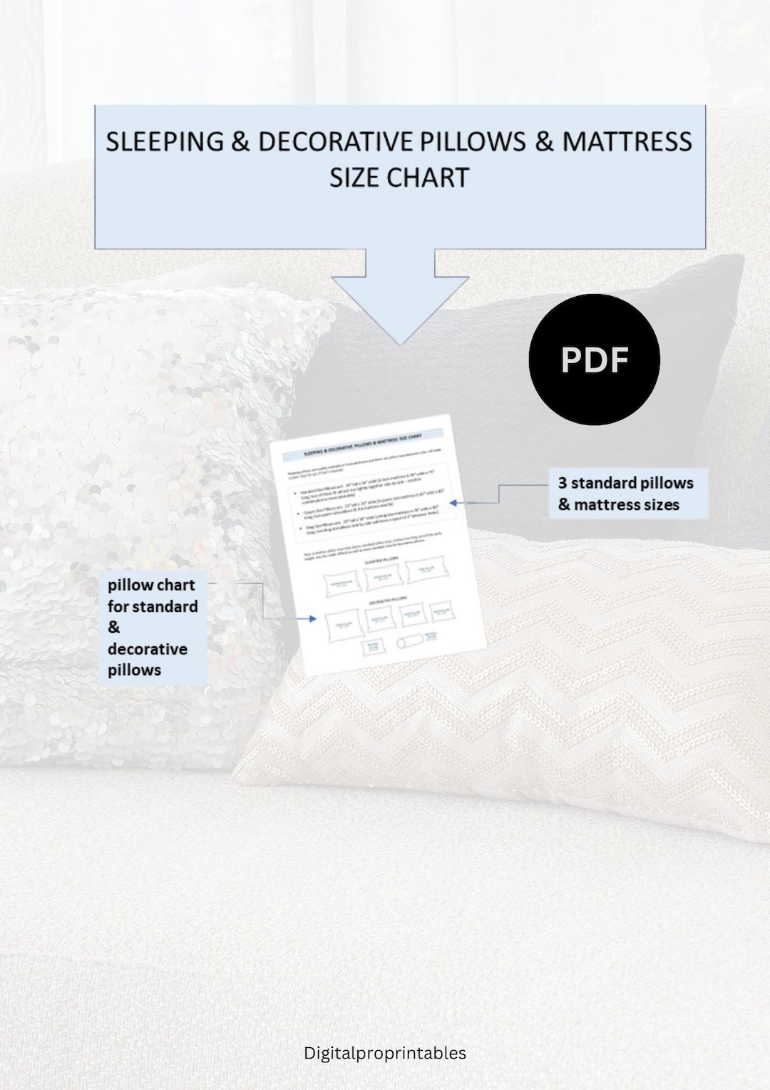 Pillow Size Chart, Standard Pillows Size Chart, Mattress Size Chart ...