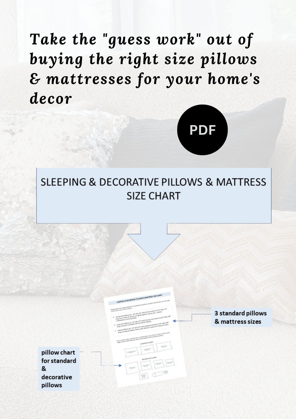 Pillow Size Chart Standard Pillows Size Chart Mattress Size - Etsy