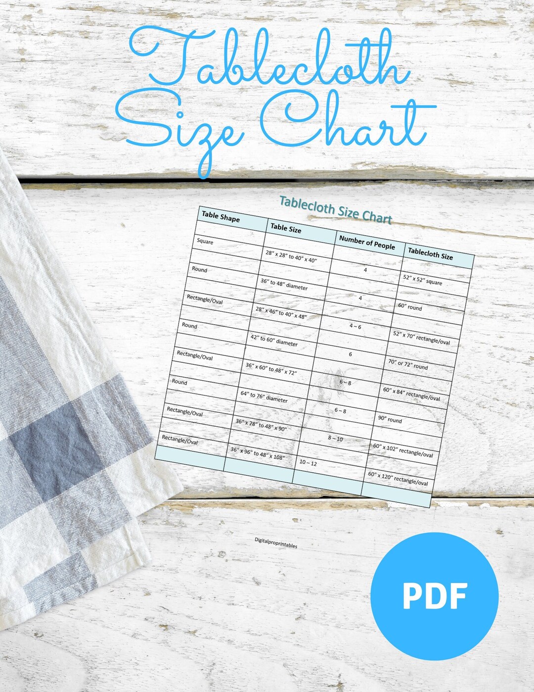 Tablecloth Size Chart, Tablecloth Guide, Tablecloth Measurements ...