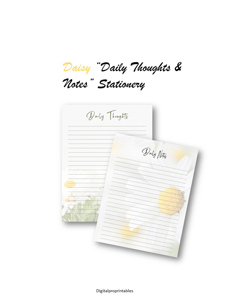 Daisy Daily Thoughts & Notes Stationery Pdf Printables - Stationery Art ...