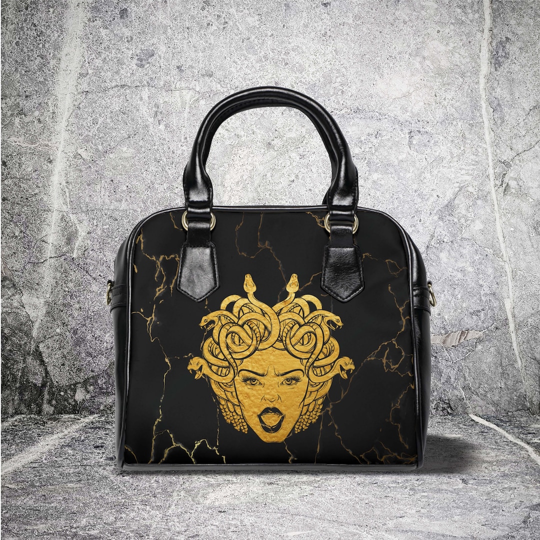 Medusa Black and Gold Marble Shoulder Handbag, Medusa, Pagan Clothing ...