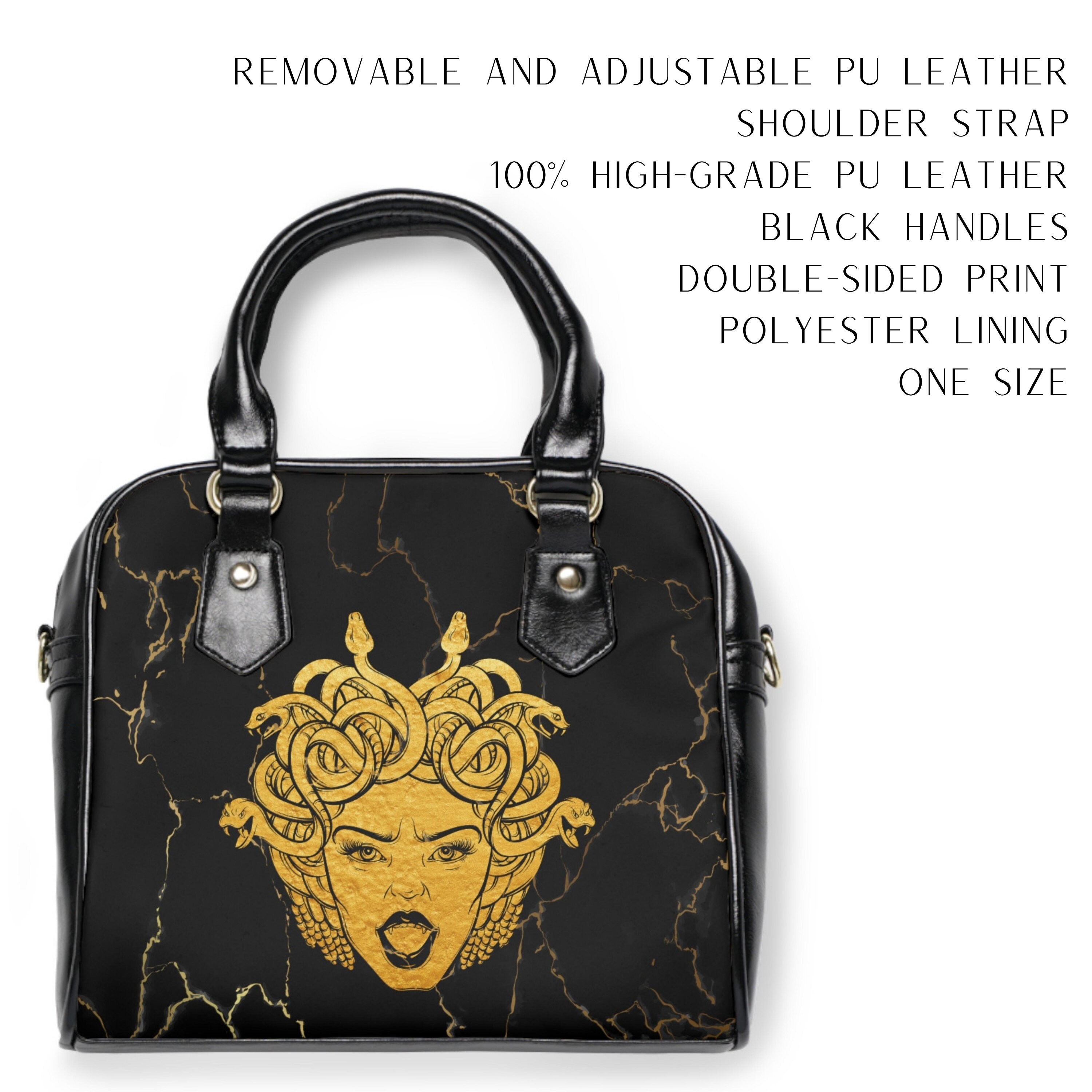Medusa Black and Gold Marble Shoulder Handbag, Medusa, Pagan Clothing ...
