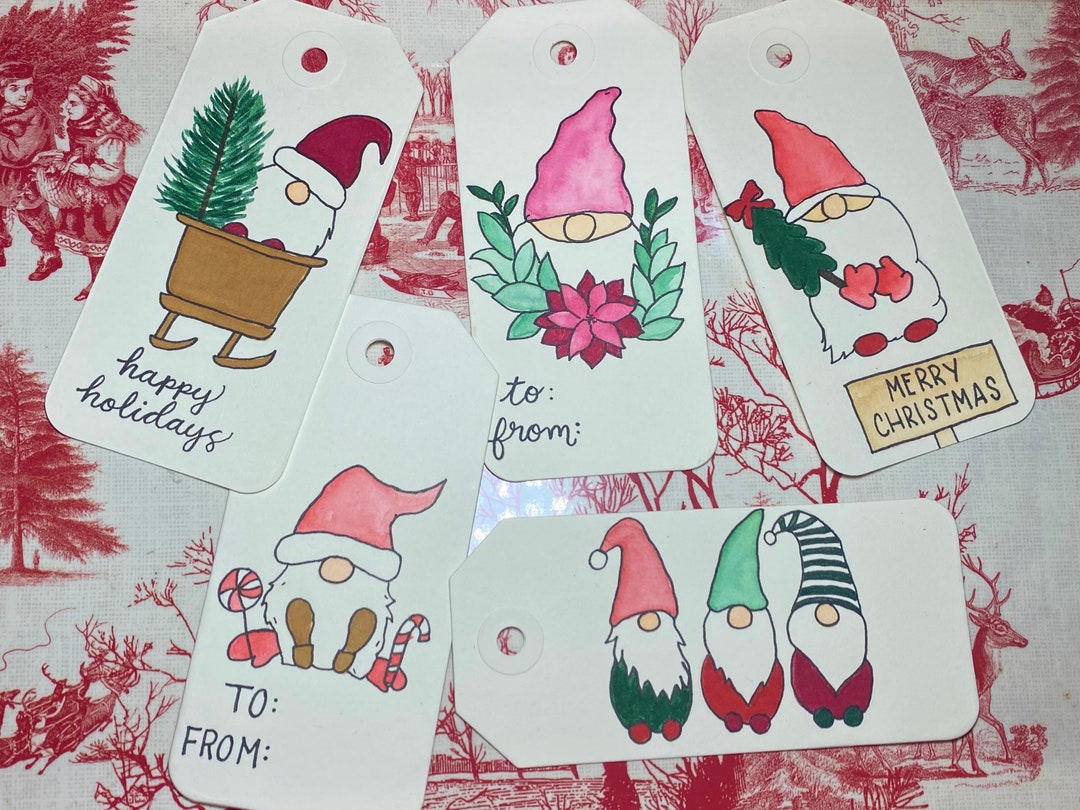 Set of 5 Gnome Gift Tags - Etsy