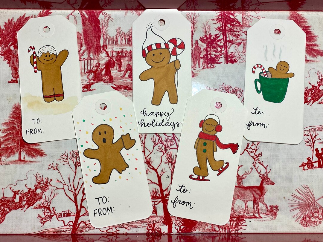 Set of 5 Gingerbread Gift Tags - Etsy