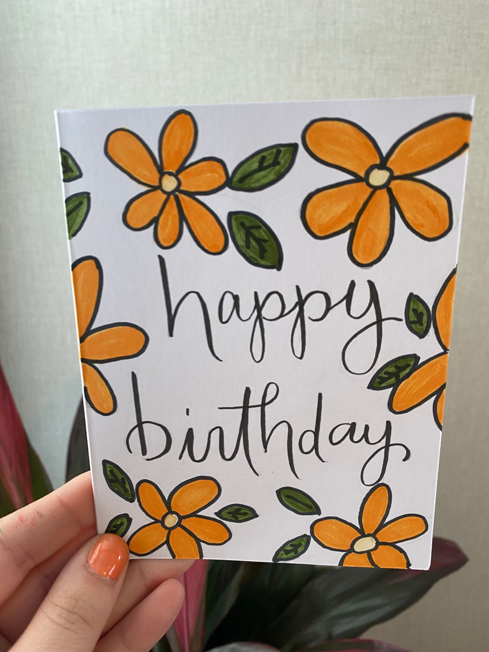Happy Birthday Yellow/orange Floral Greeting Card - Etsy