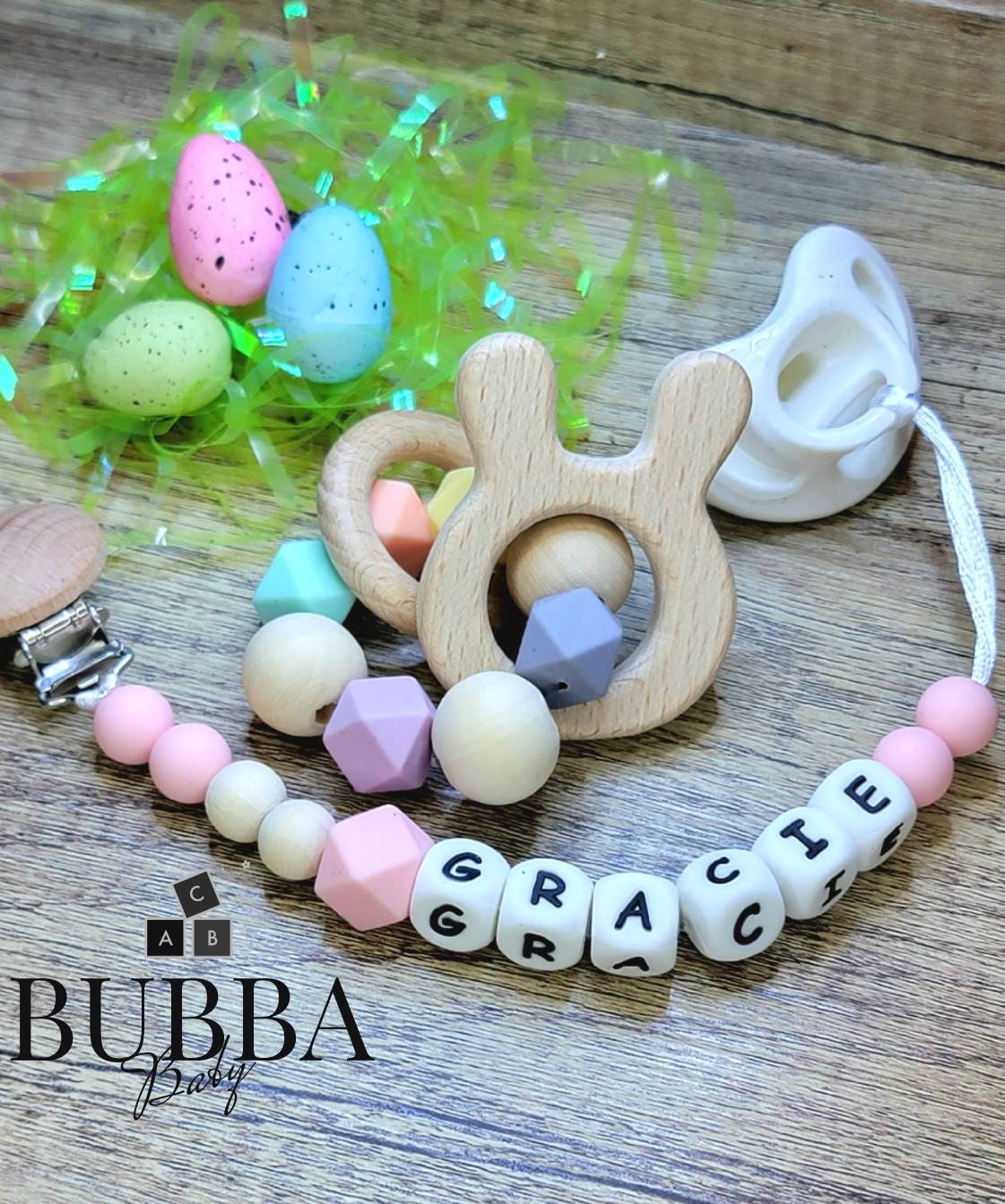 Baby Name Silicone Pacifier Holder, Pacifier Clip and Rattle, Clip With ...