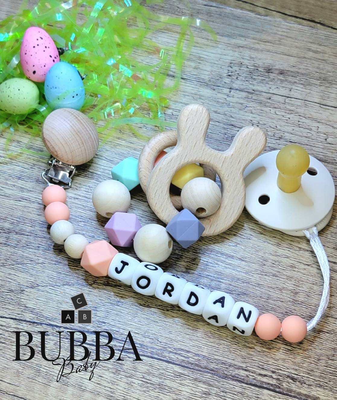 Baby Name Silicone Pacifier Holder, Pacifier Clip and Rattle, Clip With ...