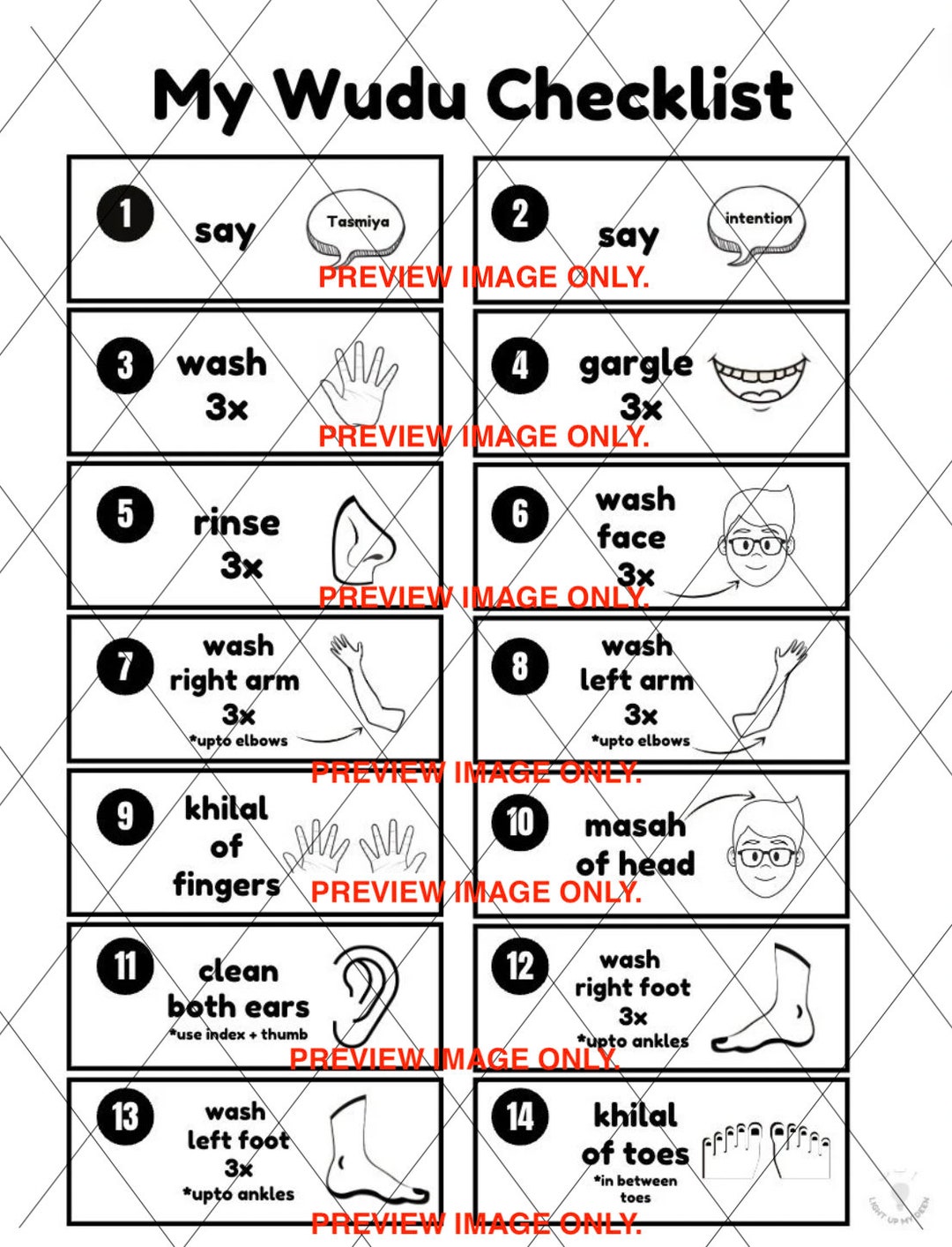 Black and White Wudu Checklist for Kids | Step by Step | Things That ...