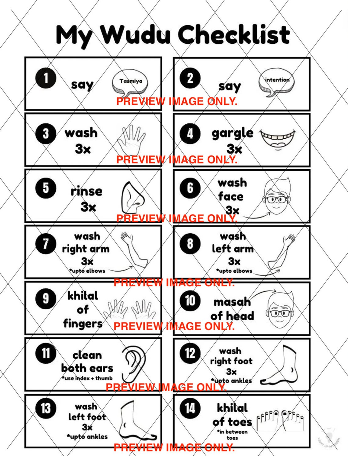 Black and White Wudu Checklist for Kids | Step by Step | Things That ...