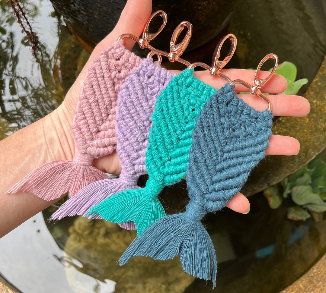 Macramé Mermaid Tail Keychain Accessory Recycled Cotton Cord - Etsy