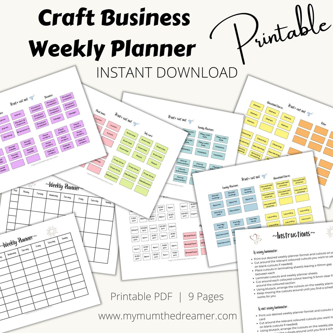 Weekly Planner Printable Craft Business, Weekly Organiser Landscape ...