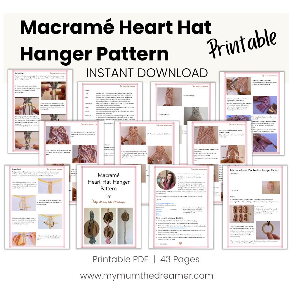 Macramé Heart Hat Hanger Pattern Digital PDF Printable - Etsy