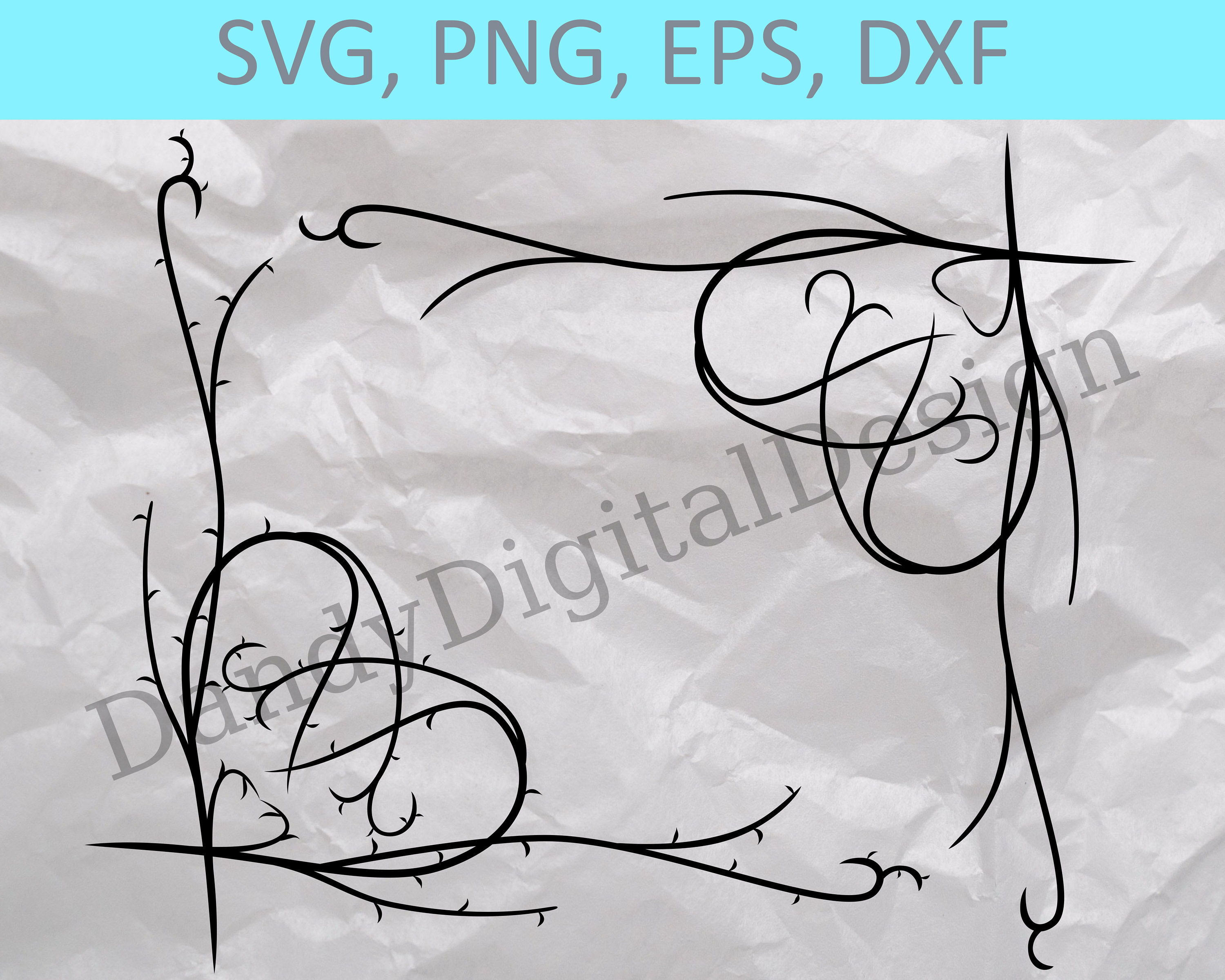 Vine Heart Corner SVG, Vines With and Without Leaves, Decorative ...